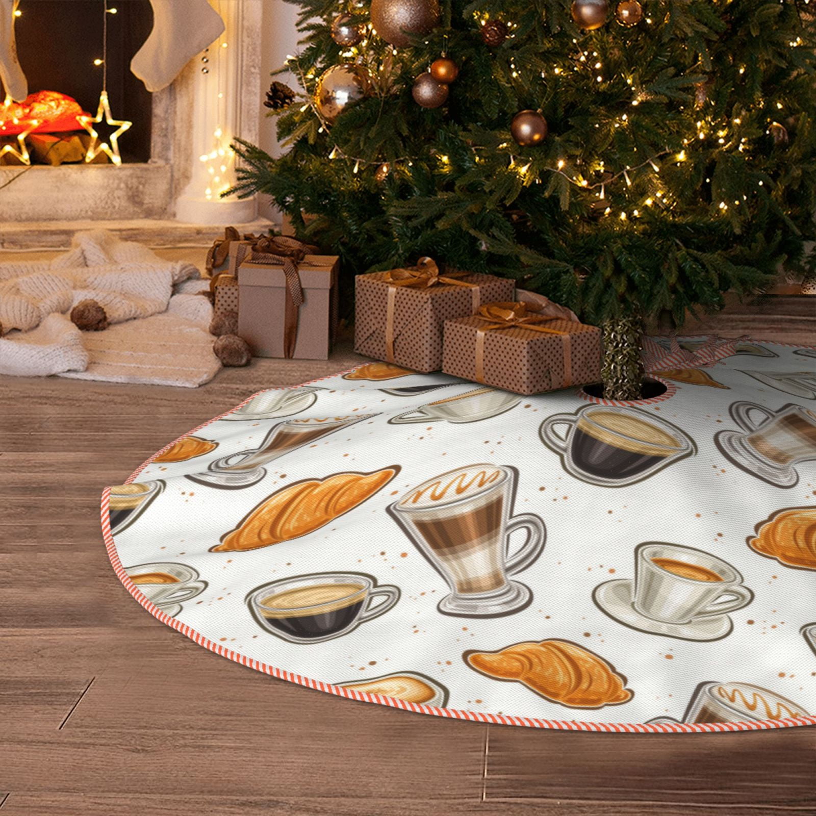 Christmas Tree Skirt - Bread Coffee Print White Halloween Tree Skirt ...