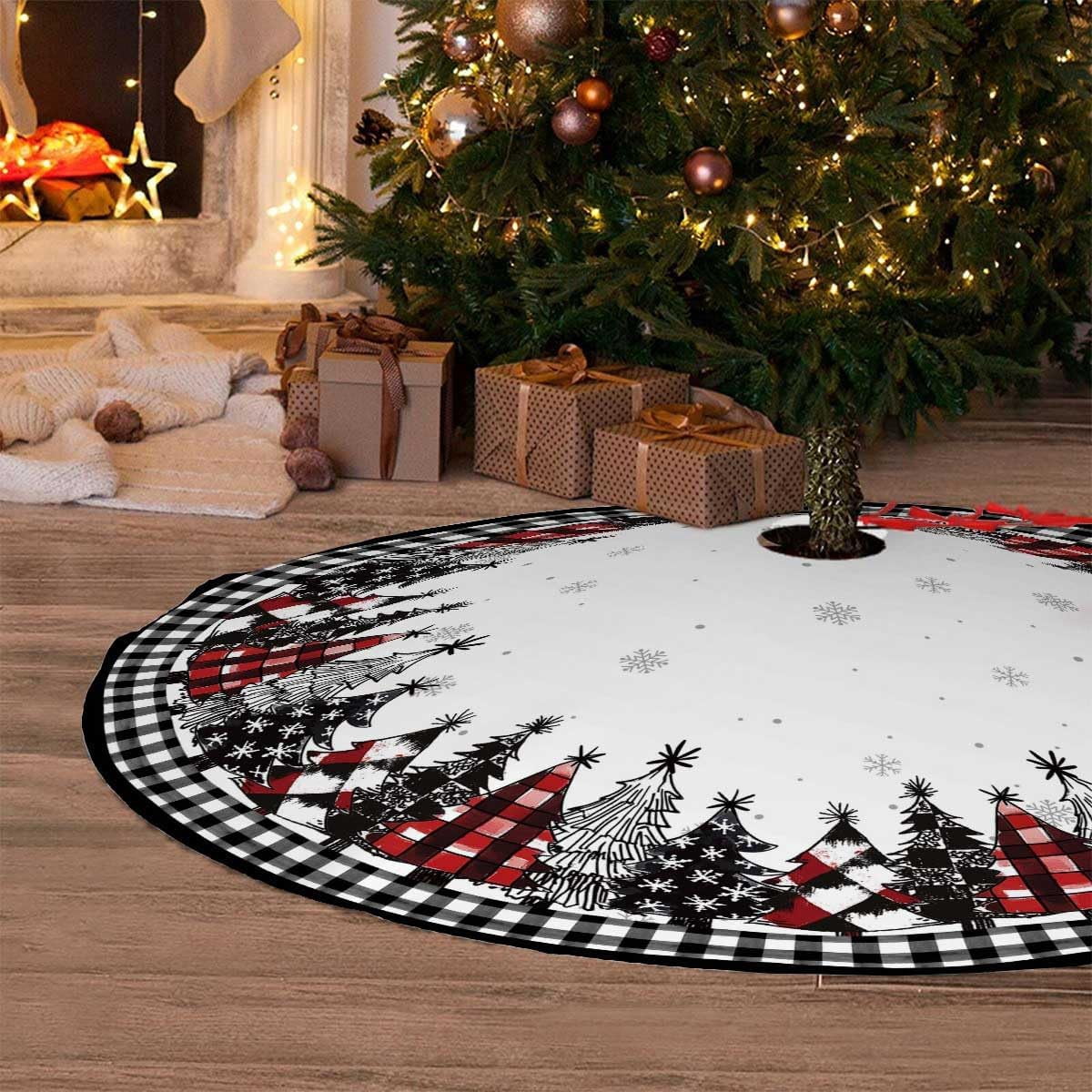 Christmas Tree Skirt Buffalo Plaid Xmas Tree Skirts Mat Rustic Vintage ...