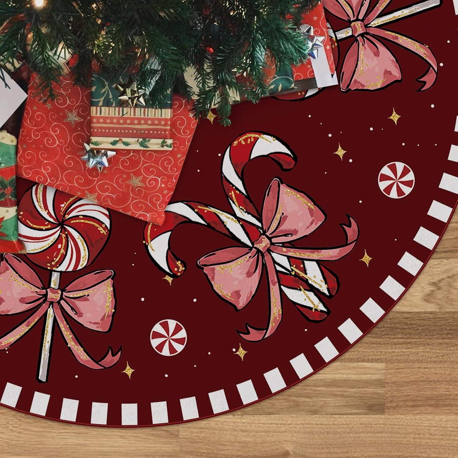 Christmas Tree Skirt Burgundy Tree Skirts Candy Cane Decorations Xmas ...