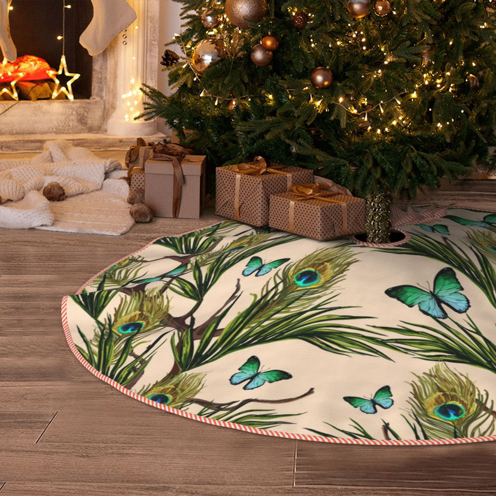 Christmas Tree Skirt - Butterflies And Peacock Feathers Halloween Tree ...