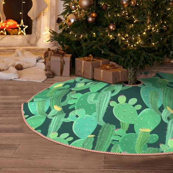 Christmas Tree Skirt - Cactus green Pattern Halloween Tree Skirt Winter ...