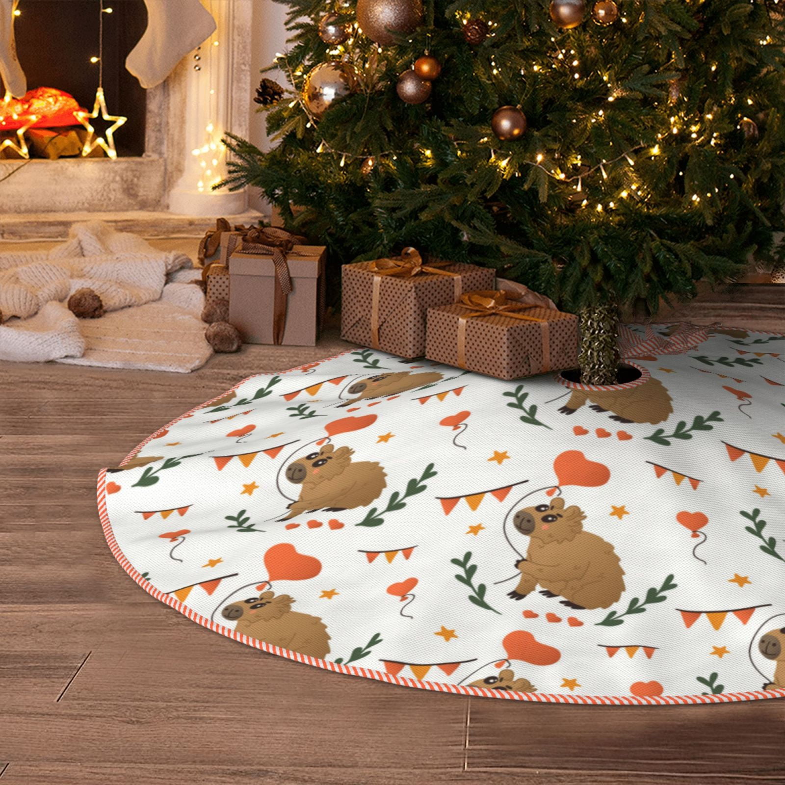 Christmas Tree Skirt - Capybaras Heart Balloons Halloween Tree Skirt ...