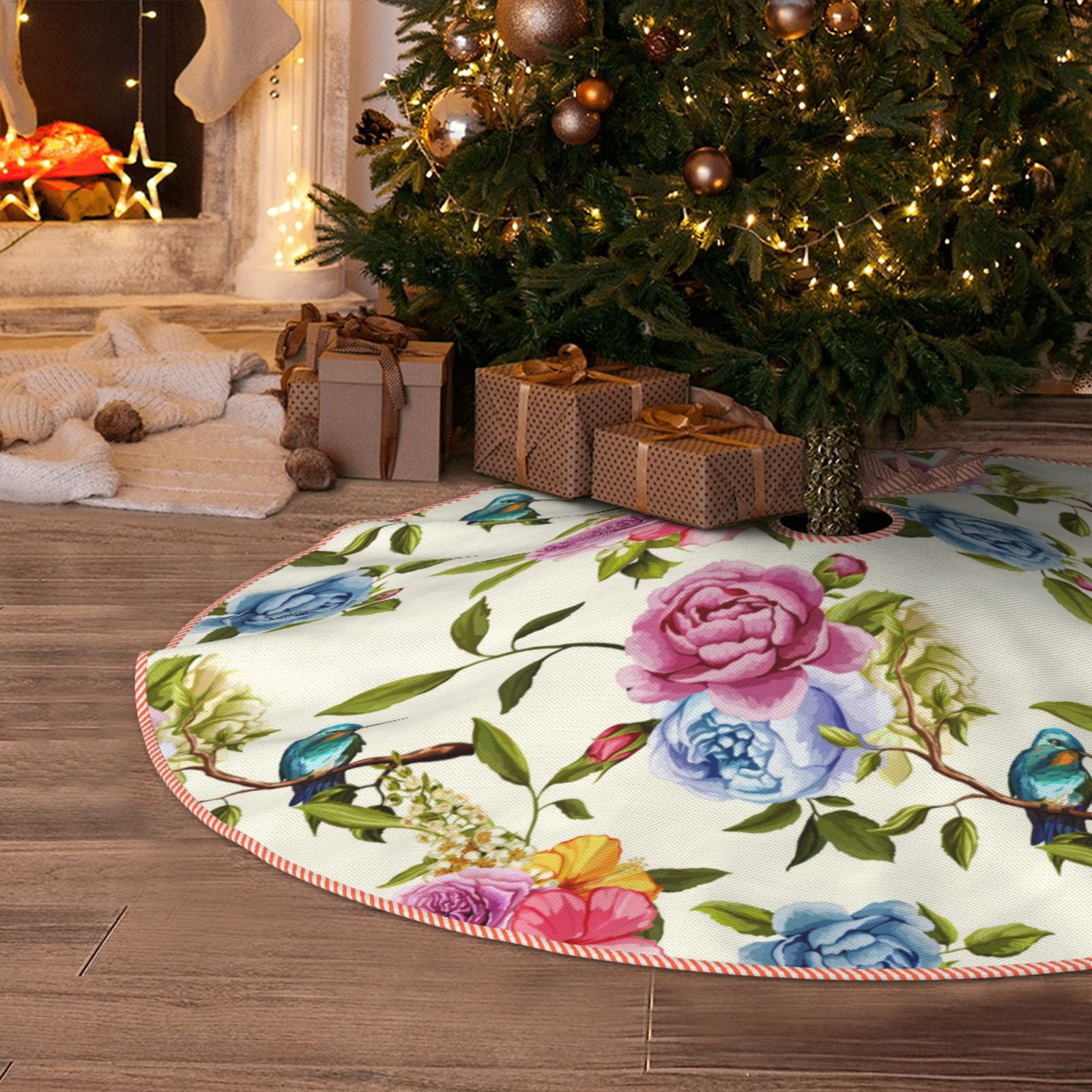 Christmas Tree Skirt - Carnation Hummingbird Pattern Halloween Tree ...