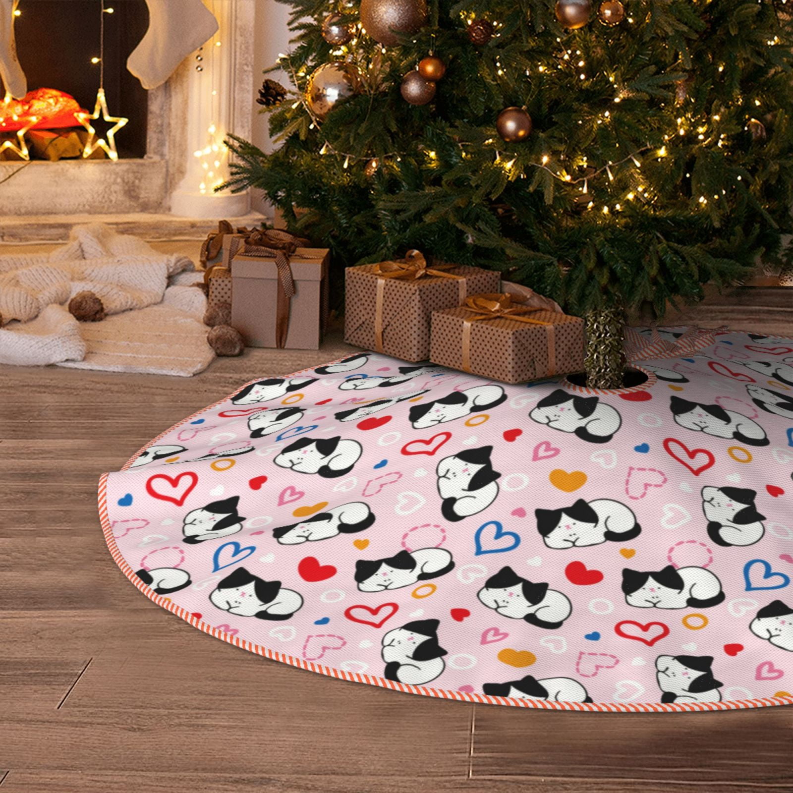 Christmas Tree Skirt Cartoon Cat And Heart Tree Skirt for Merry ...
