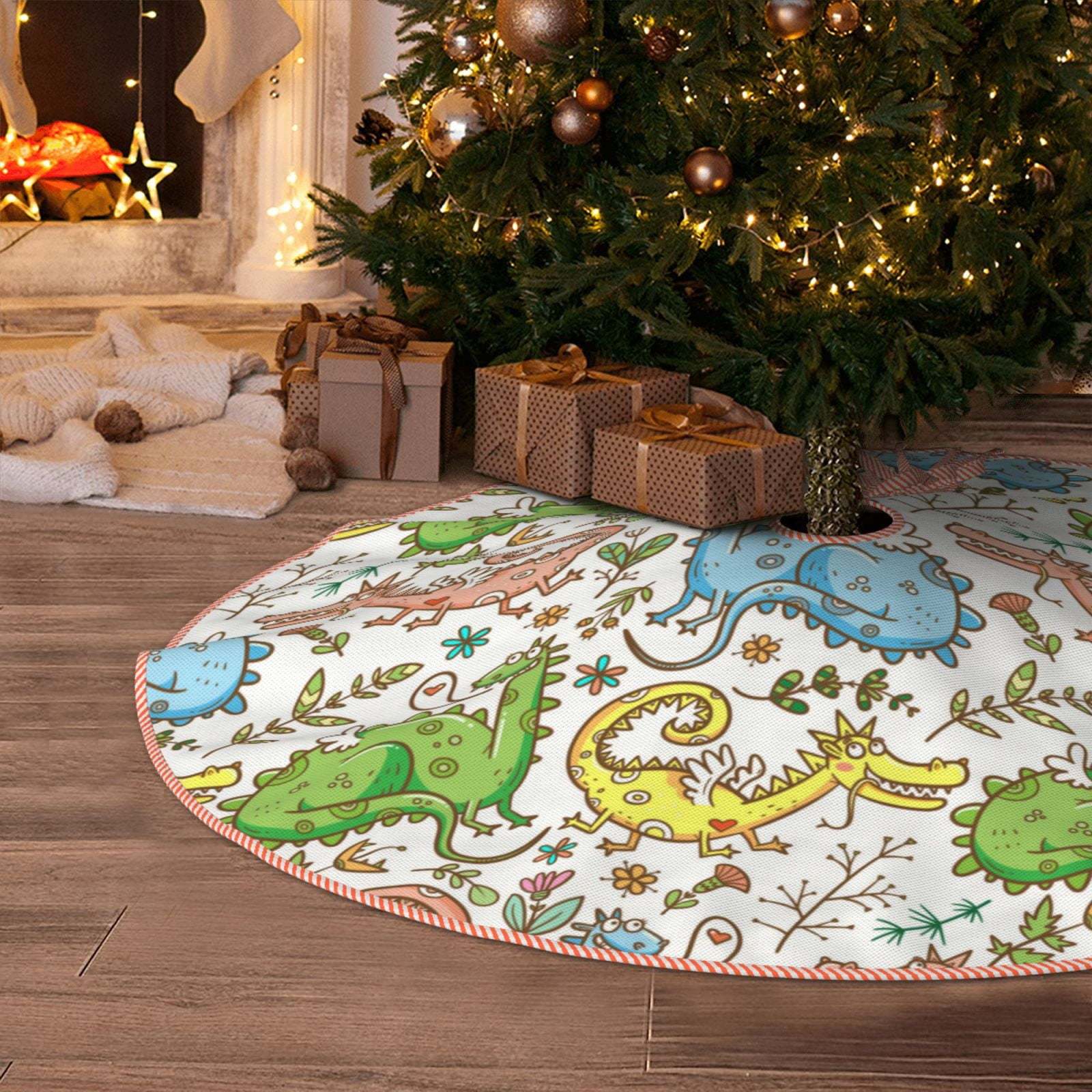 Christmas Tree Skirt - Cartoon Chameleon Lizard Flower Halloween Tree ...