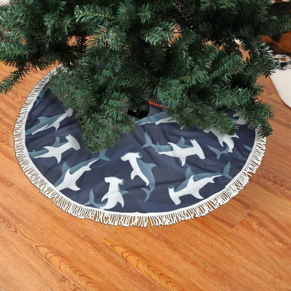 Christmas Tree Skirt, Cartoon Cute Hammerhead Shark Christmas Tree ...