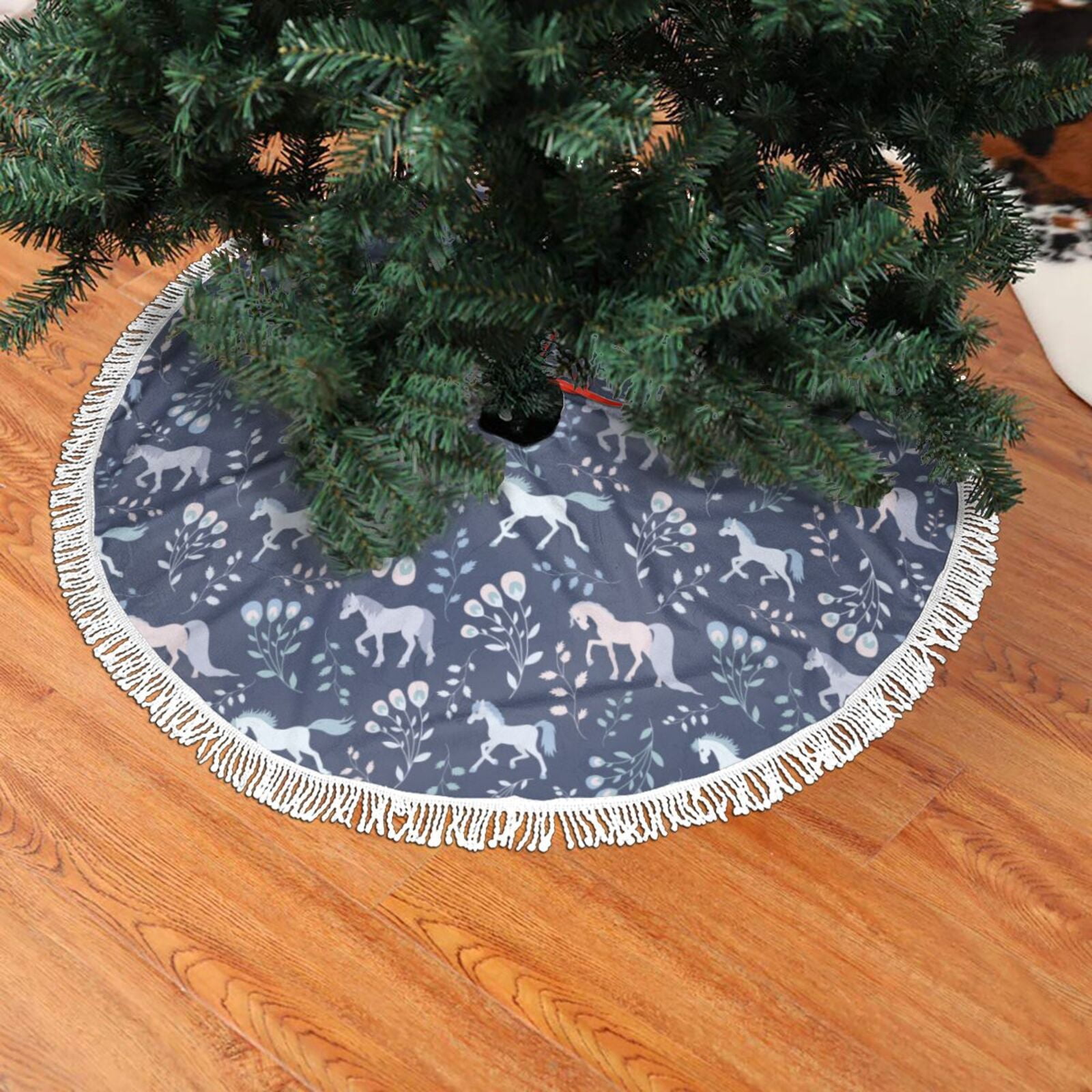Christmas Tree Skirt, Cartoon Cute Horse Flowers_A Christmas Tree ...