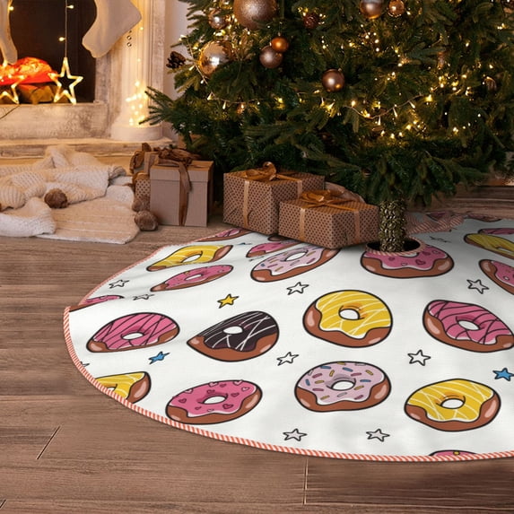 Christmas Tree Skirt - Cartoon Donut Star Print Halloween Tree Skirt ...