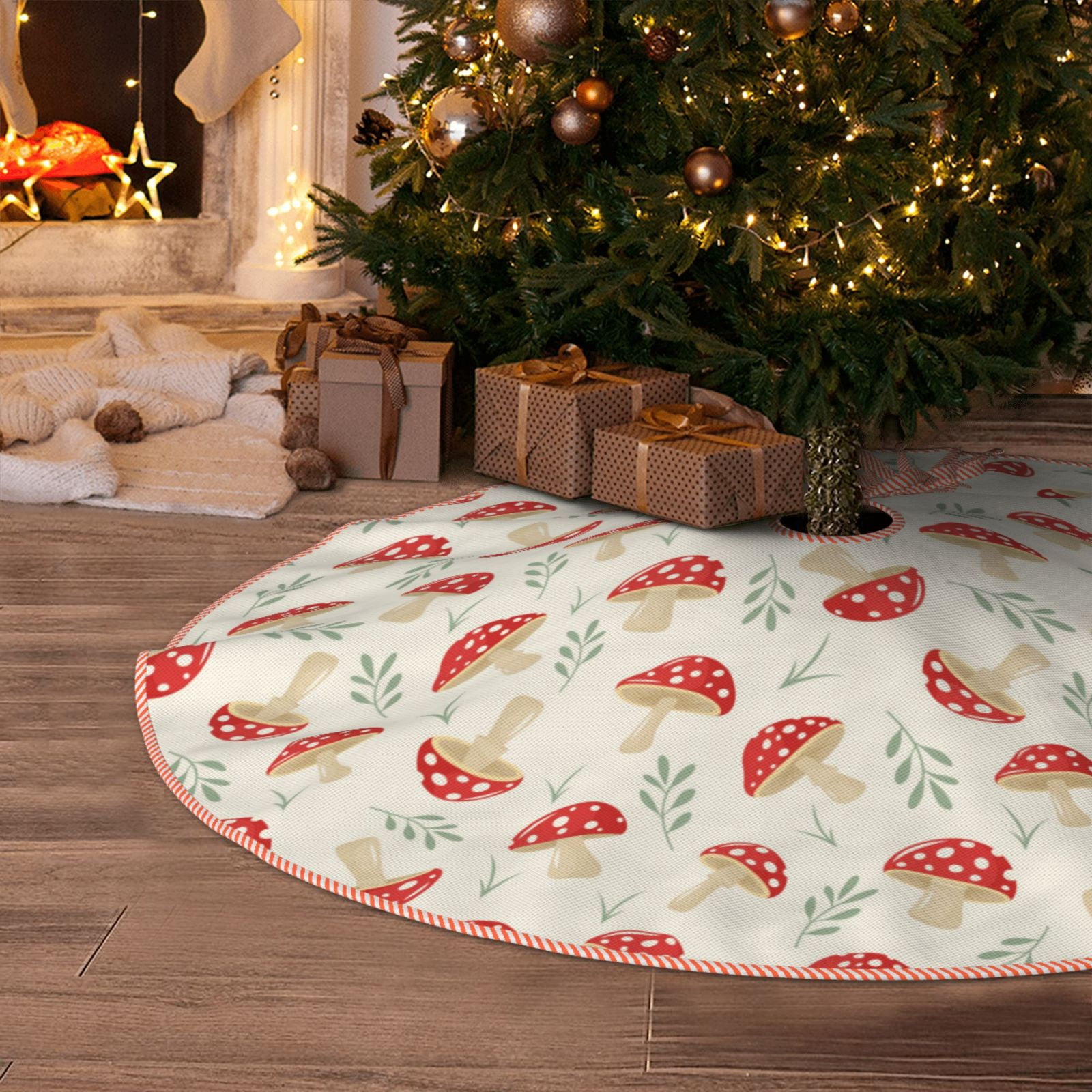 Christmas Tree Skirt - Cartoon Flat Mushrooms Halloween Tree Skirt ...