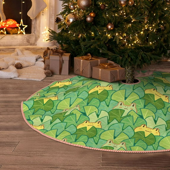 Christmas Tree Skirt - Cartoon Frog And Lotus Leaf Halloween Tree Skirt ...