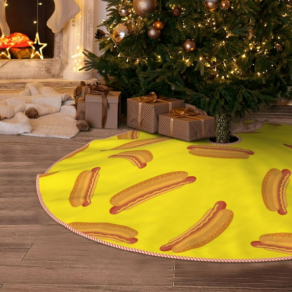 Christmas Tree Skirt - Cartoon Hot Dog Print Yellow Halloween Tree ...
