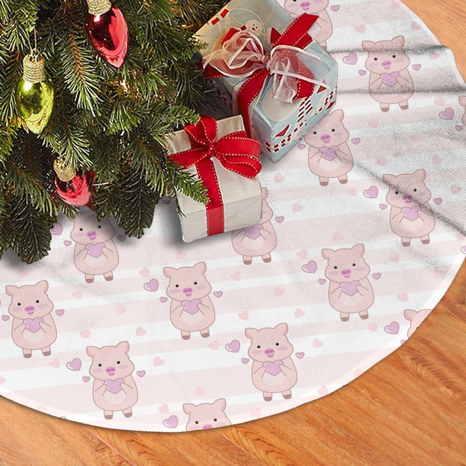 Christmas Tree Skirt, Cartoon Love Cute Pig Soft Plush Christmas Tree ...
