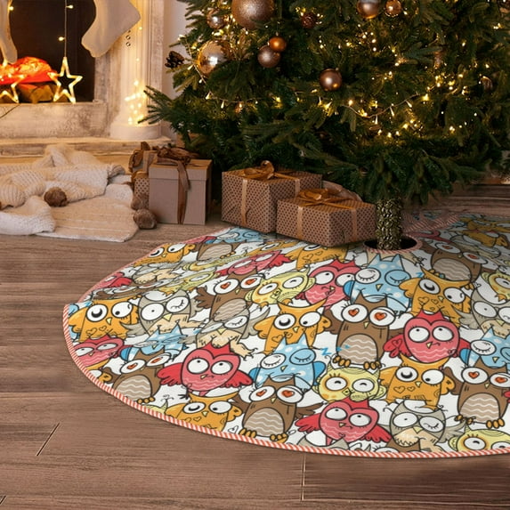 Christmas Tree Skirt - Cartoon Owls 1 Halloween Tree Skirt Winter Fall ...