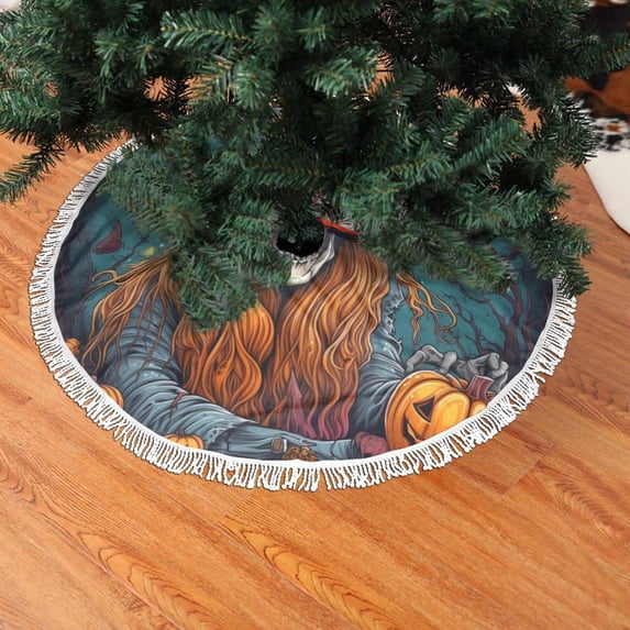 Christmas Tree Skirt, Cartoon Pumpkin Skull Christmas Tree Decorations ...