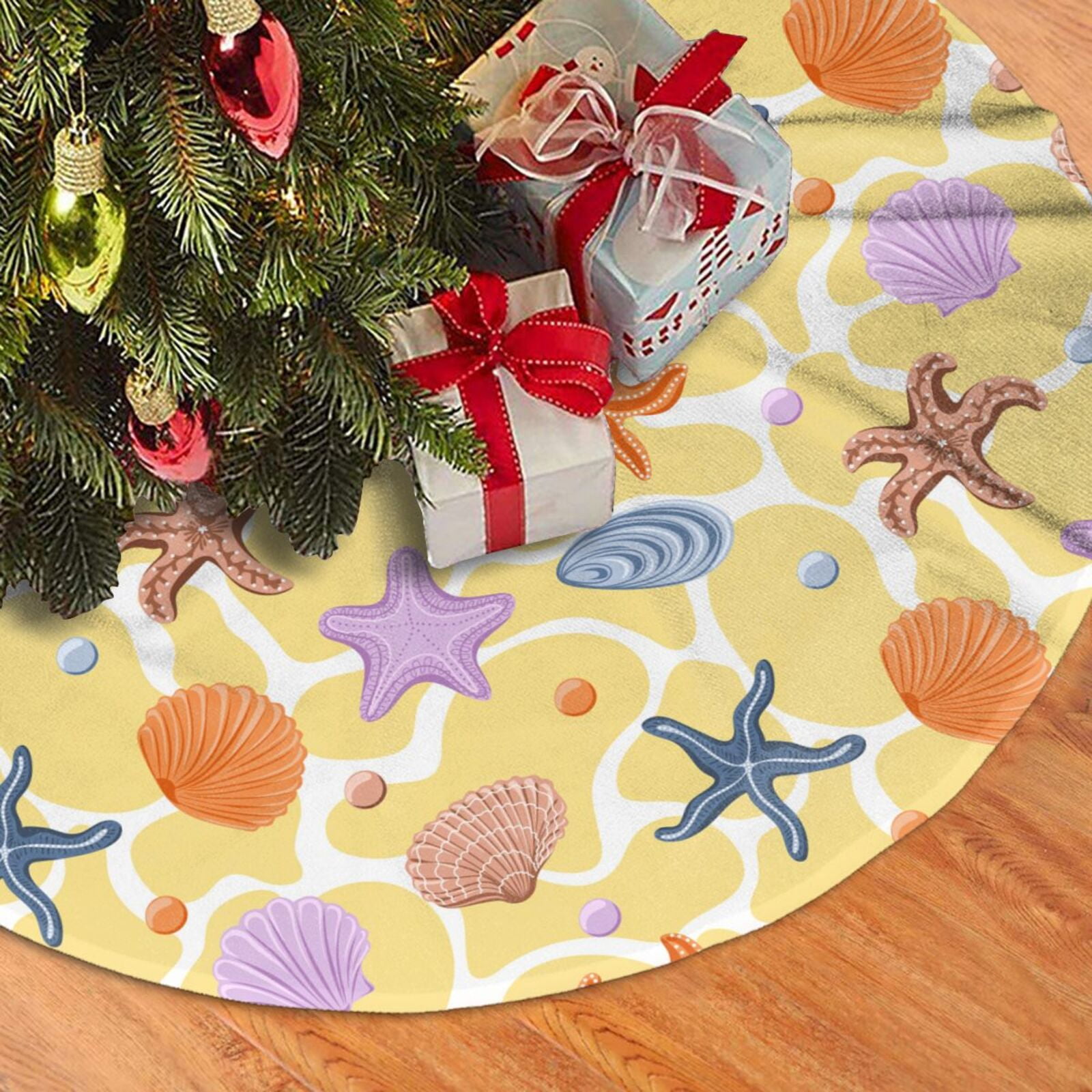 Christmas Tree Skirt, Cartoon Shell Starfish Soft Plush Christmas Tree ...