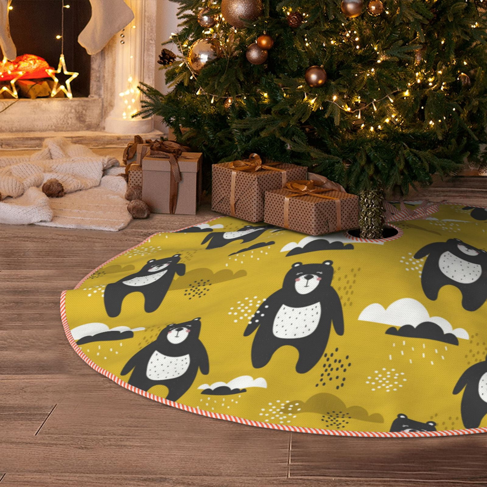 Christmas Tree Skirt - Cartoon bear yellow Halloween Tree Skirt Winter ...