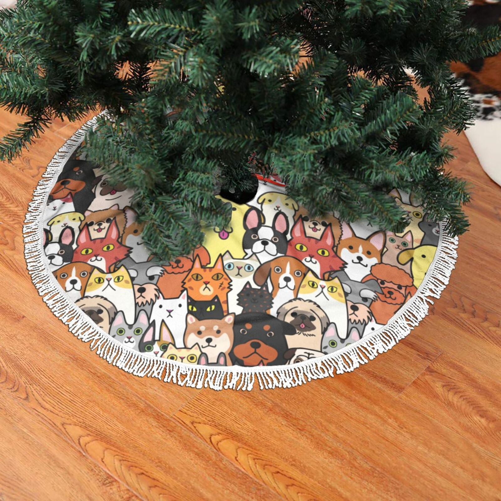 Christmas Tree Skirt, Cats & Dogs Group Christmas Tree Decorations ...