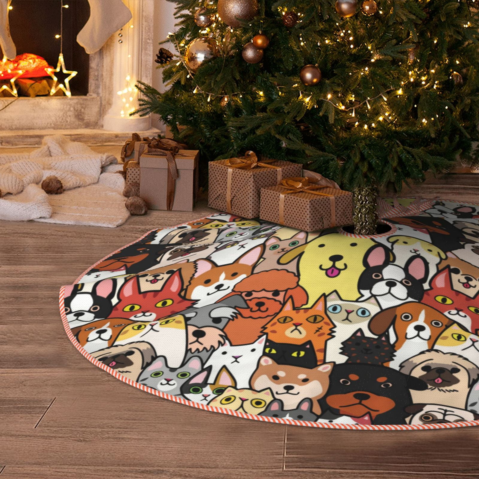 Christmas Tree Skirt Cats & Dogs Group Tree Skirt for Merry Christmas ...