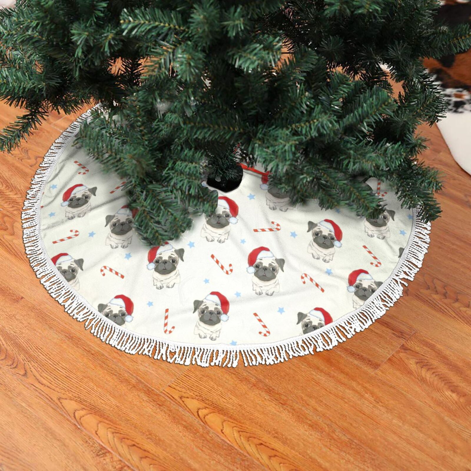 Christmas Tree Skirt, Christmas Pug Dog Christmas Tree Decorations ...