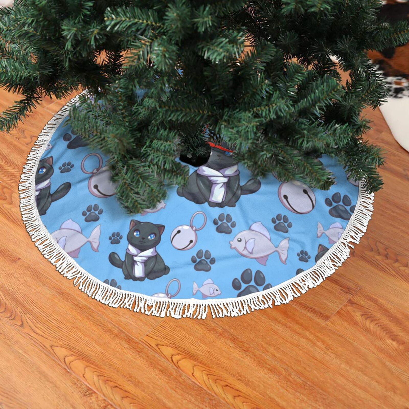 Christmas Tree Skirt, Classic Katong Cat Fish Blue Christmas Tree ...