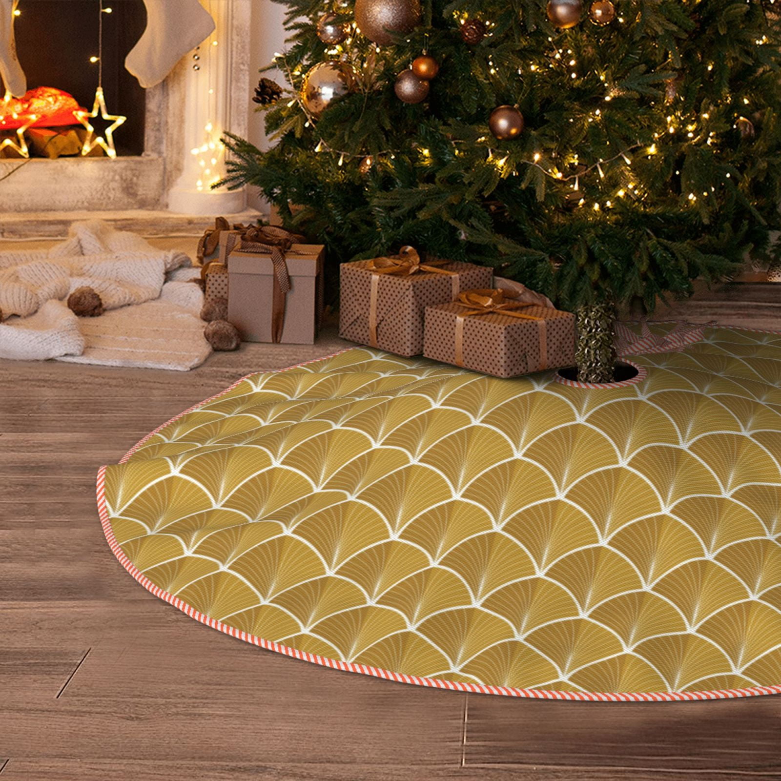 Christmas Tree Skirt - Classic scale yellow print Halloween Tree Skirt ...