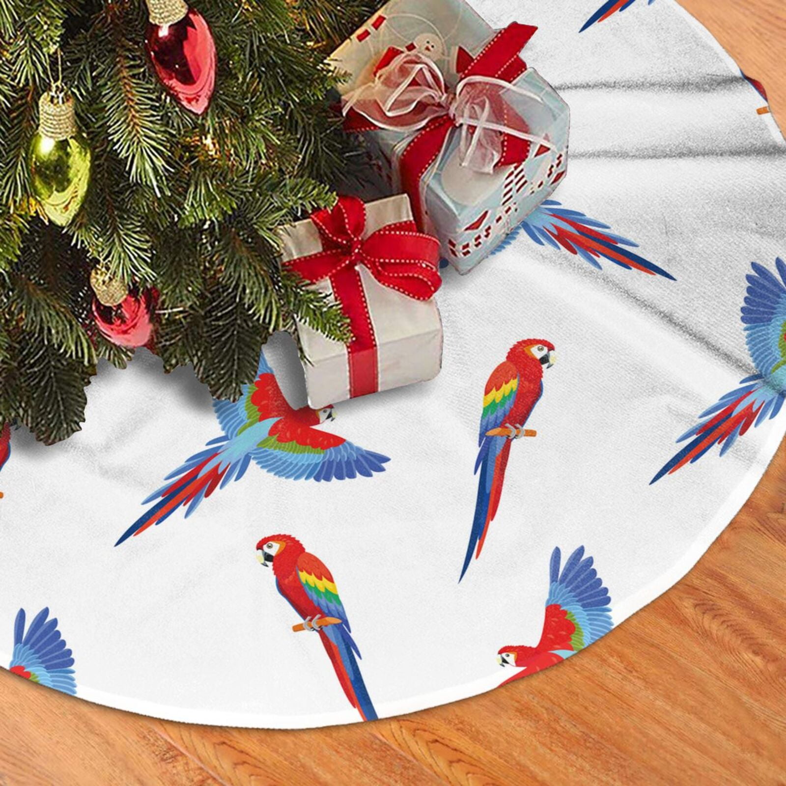 Christmas Tree Skirt, Colorful Cute Macaw Parrot Soft Plush Christmas ...