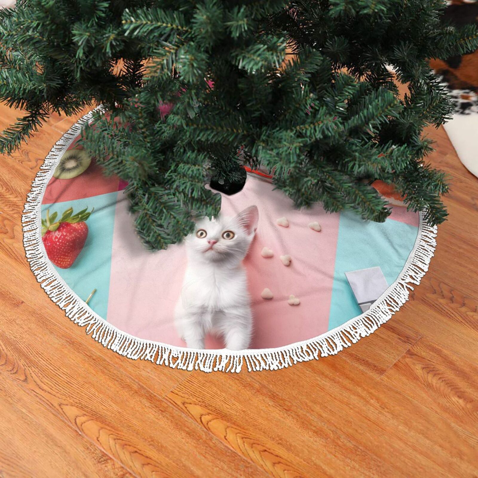 Christmas Tree Skirt, Colorful Dog Cat Collage Christmas Tree ...