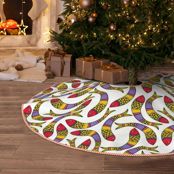 Christmas Tree Skirt - Colorful Fishes Halloween Tree Skirt Winter Fall ...