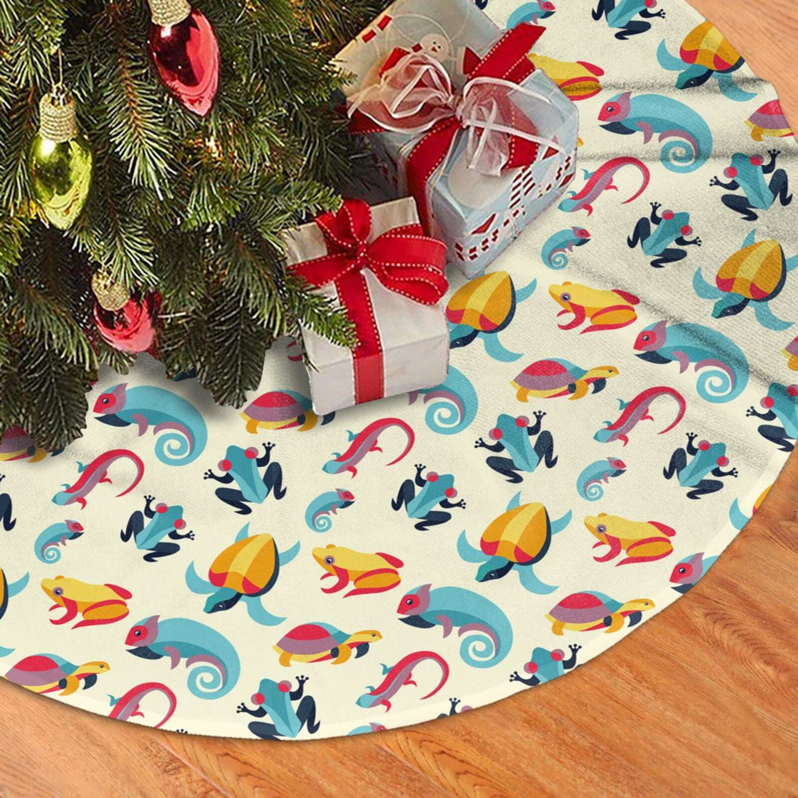 Christmas Tree Skirt, Colorful Lizard Frog Turtle Soft Plush Christmas ...