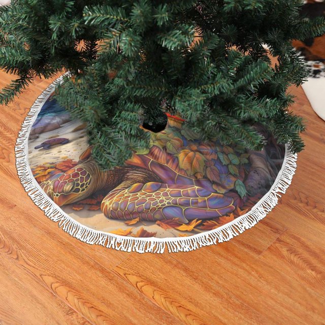 Christmas Tree Skirt, Colorful Maple Leaf Beach Turtle Christmas Tree ...