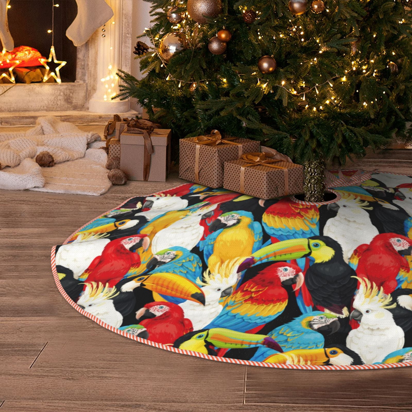 Christmas Tree Skirt - Colorful Parrot Toucan Cockatoo Halloween Tree ...