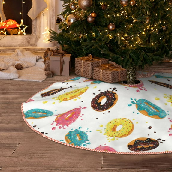 Christmas Tree Skirt - Colourful Donut Print White Halloween Tree Skirt ...