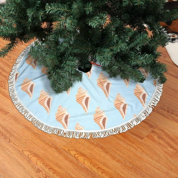 Christmas Tree Skirt, Conch Print Light Blue Christmas Tree Decorations ...