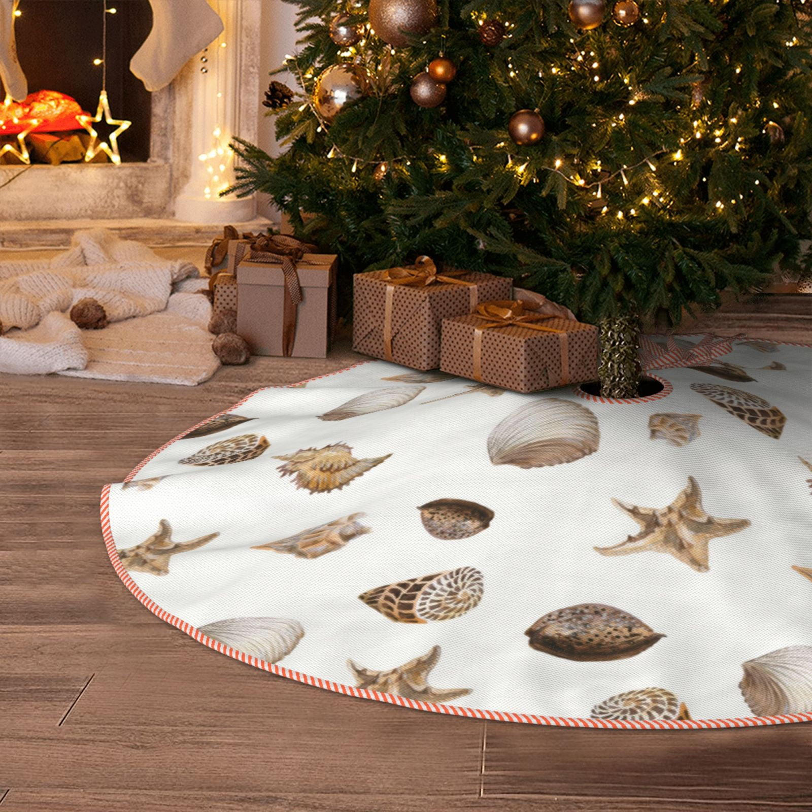 Christmas Tree Skirt - Conch Shell Starfish Halloween Tree Skirt Winter ...