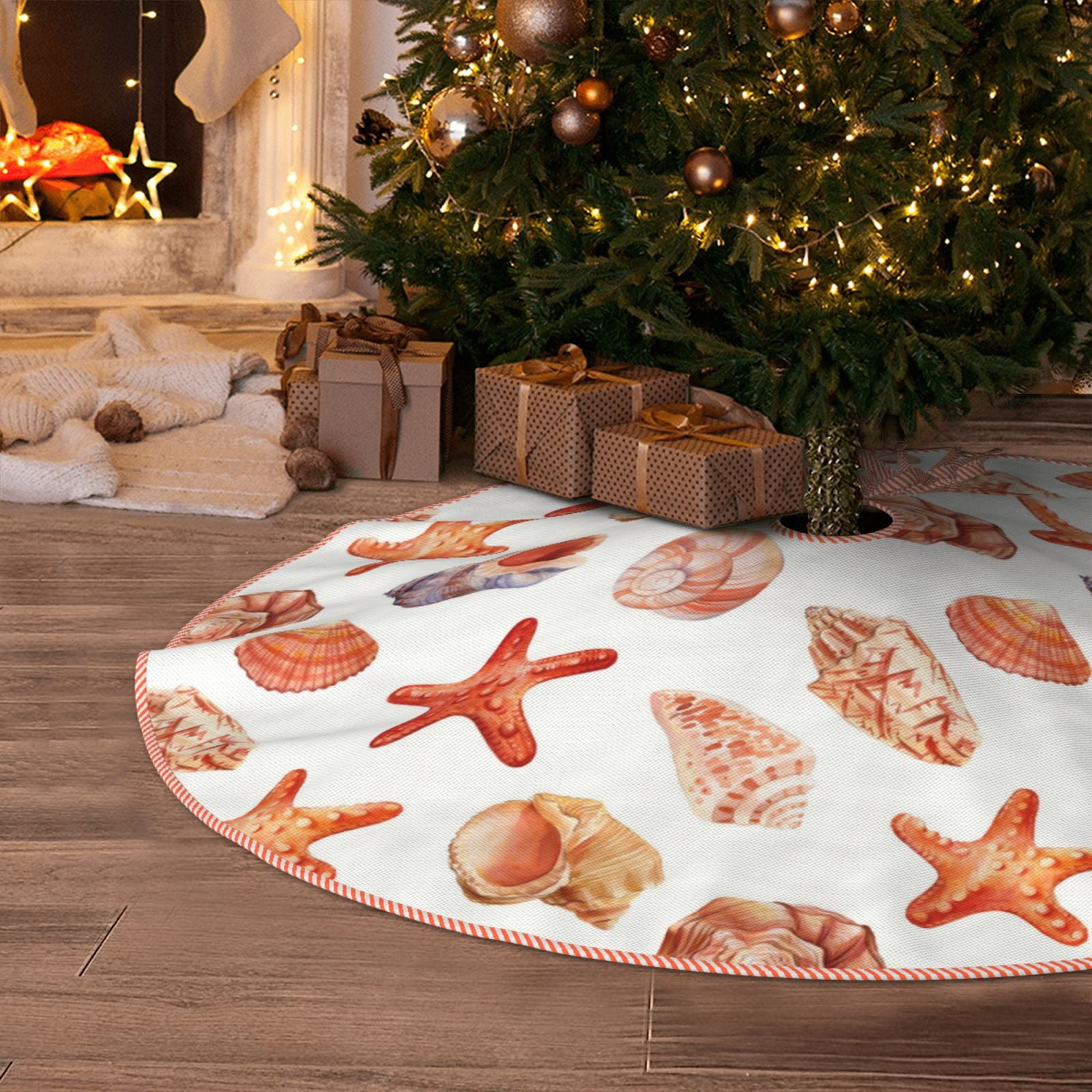 Christmas Tree Skirt - Conch Starfish Shells Halloween Tree Skirt ...