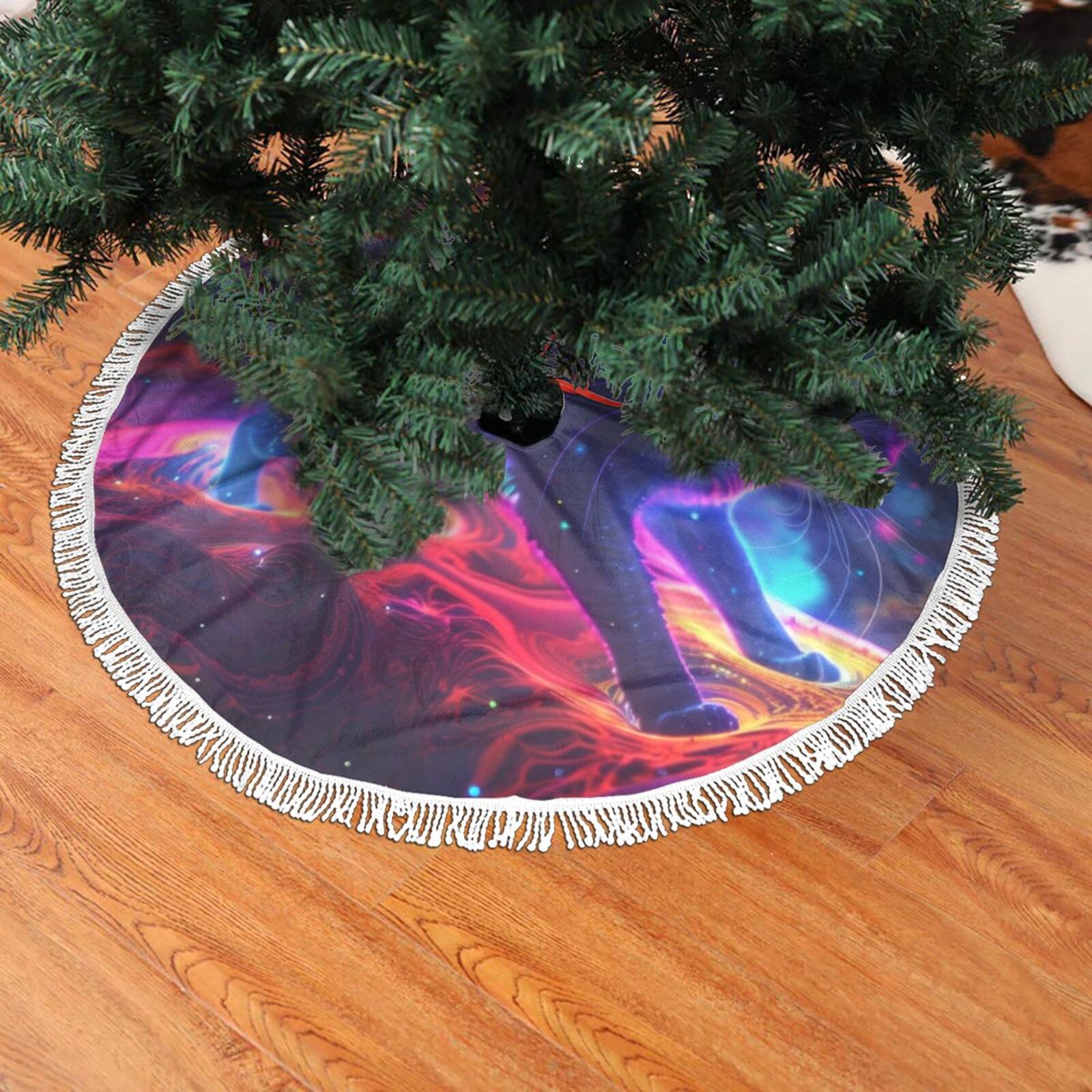 Christmas Tree Skirt, Cosmic Cat Psychedelic Journey Christmas Tree ...
