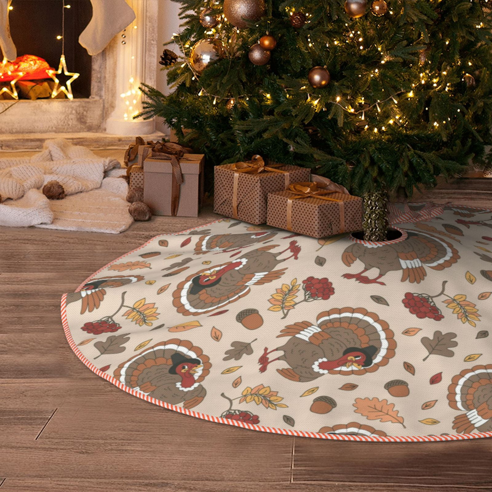 Christmas Tree Skirt Cute Autumn Turkey Tree Skirt for Merry Christmas ...