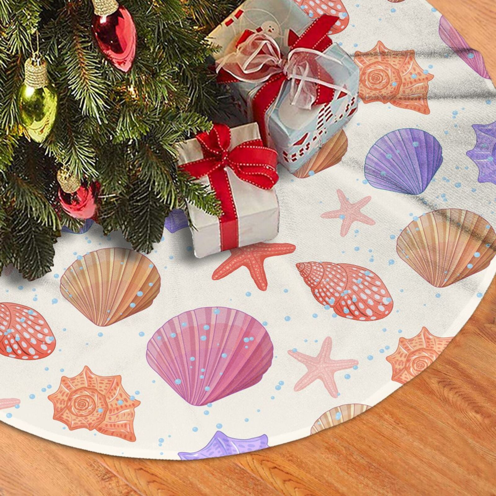 Christmas Tree Skirt, Cute Cartoon Conch Shell Starfish Soft Plush ...