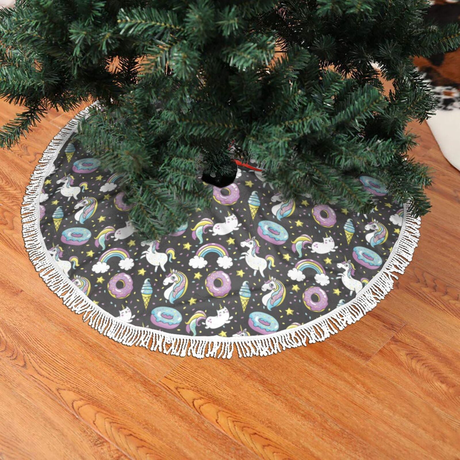 Christmas Tree Skirt, Cute Cartoon Rainbow Donut Christmas Tree ...