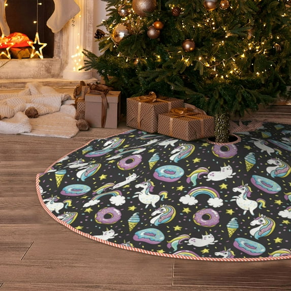 Christmas Tree Skirt - Cute Cartoon Rainbow Donut Halloween Tree Skirt ...