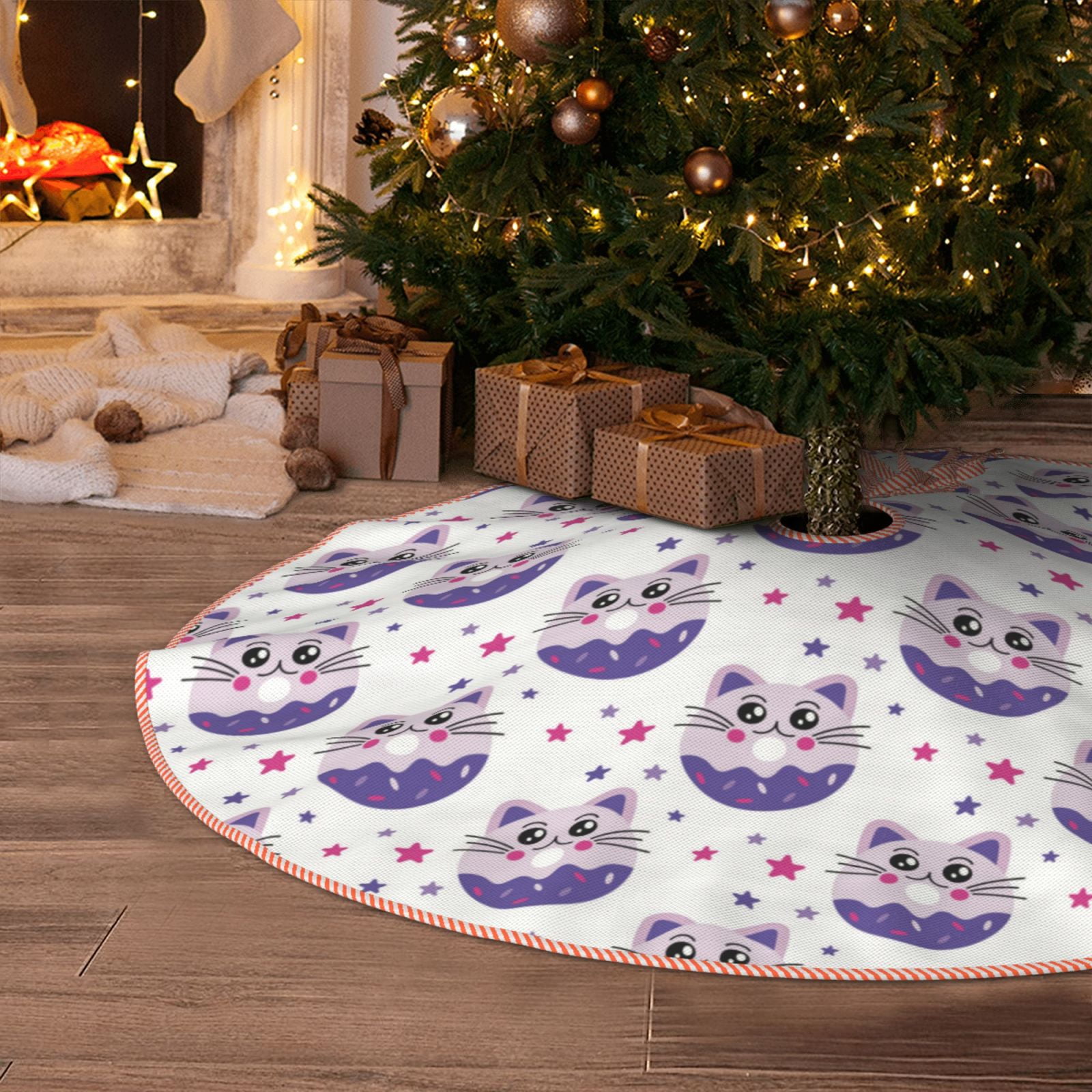 Christmas Tree Skirt - Cute Cat Donut Print Purple Halloween Tree Skirt ...