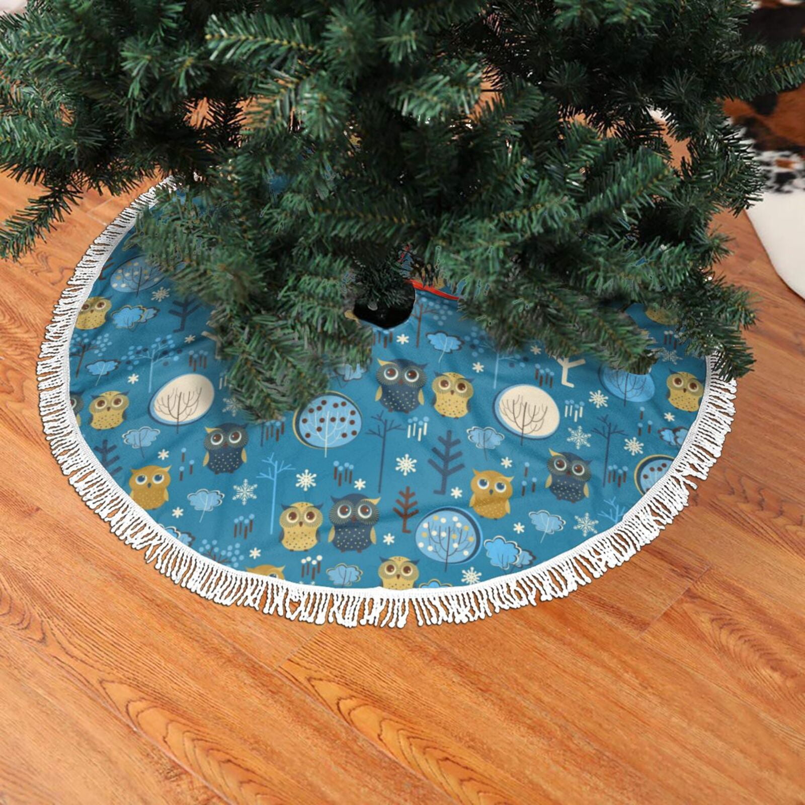 Christmas Tree Skirt, Owls And Trees Christmas Tree Decorations Indoor ...