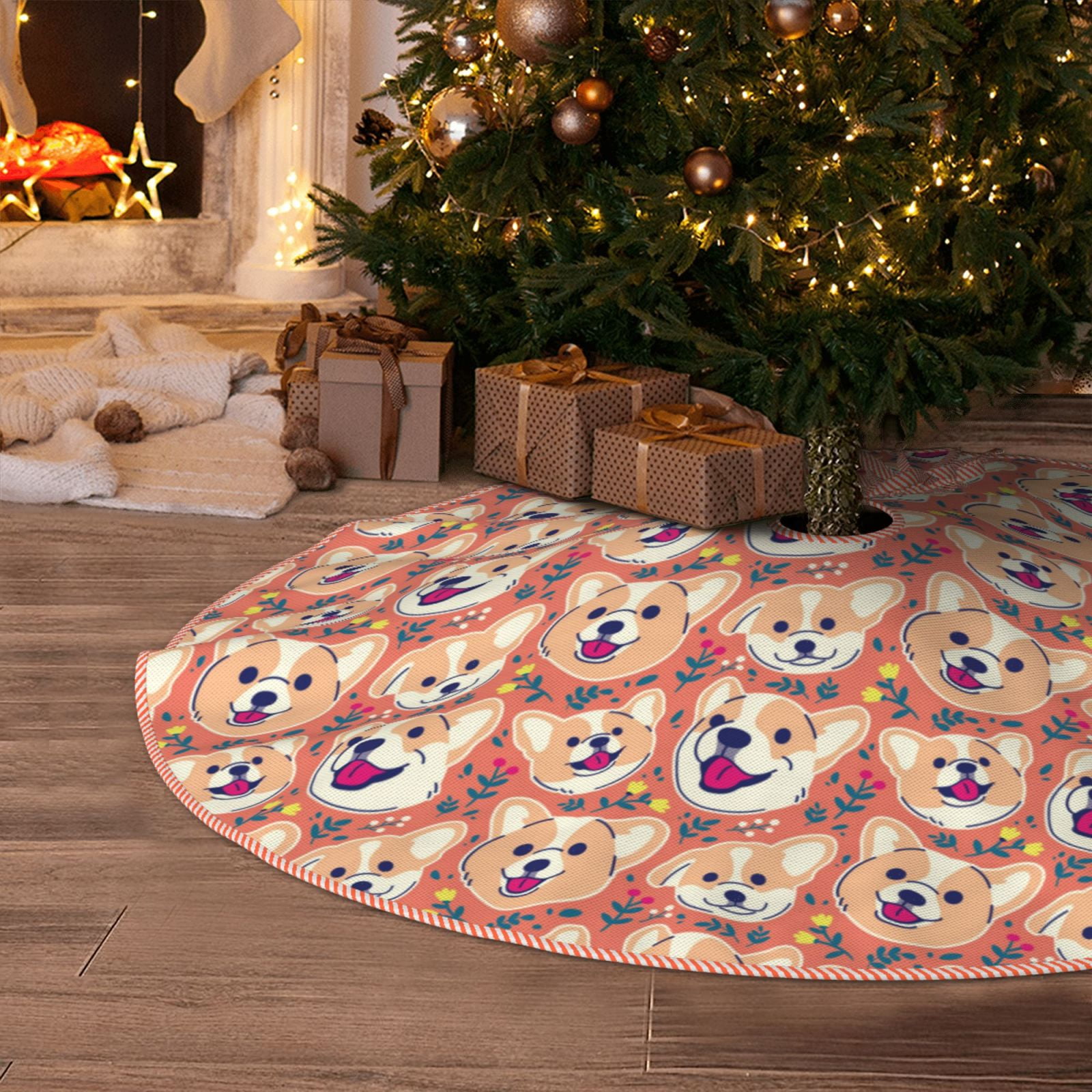 Christmas Tree Skirt - Cute Corgi Dog Flower Halloween Tree Skirt ...