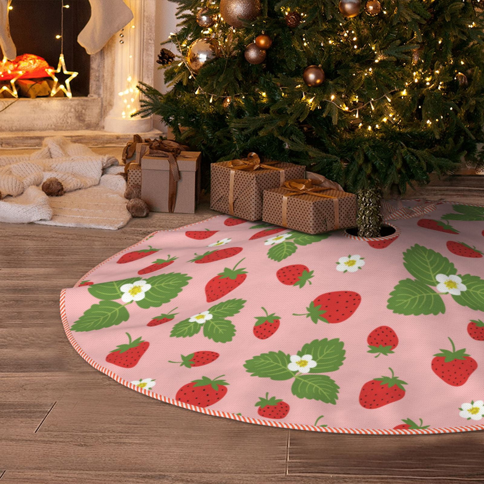 Christmas Tree Skirt - Cute Crisp Strawberry Flower Halloween Tree ...