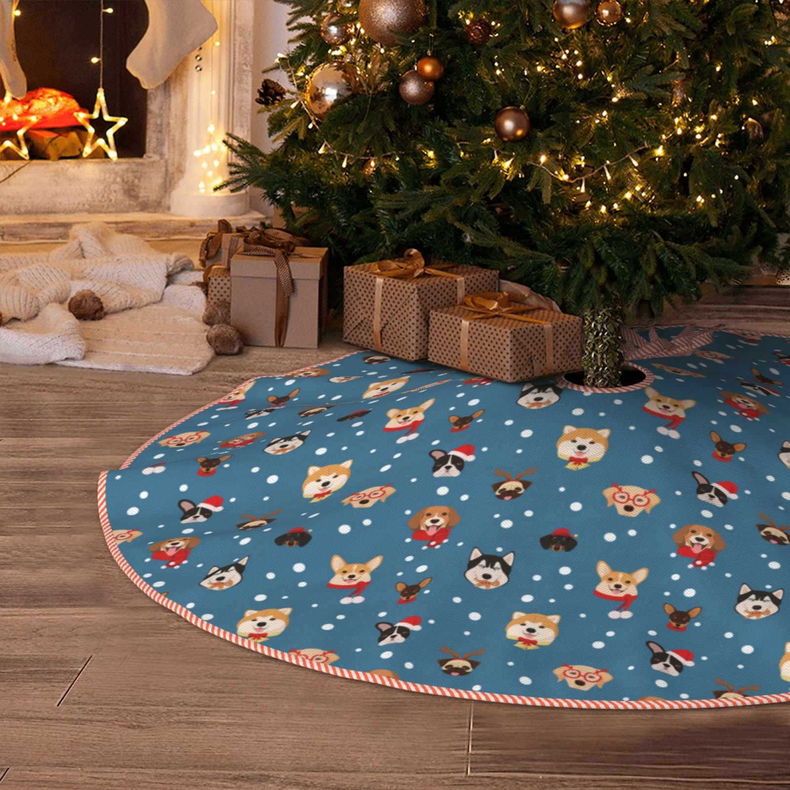 Christmas Tree Skirt - Christmas Cute Dog Puppy Halloween Tree Skirt ...