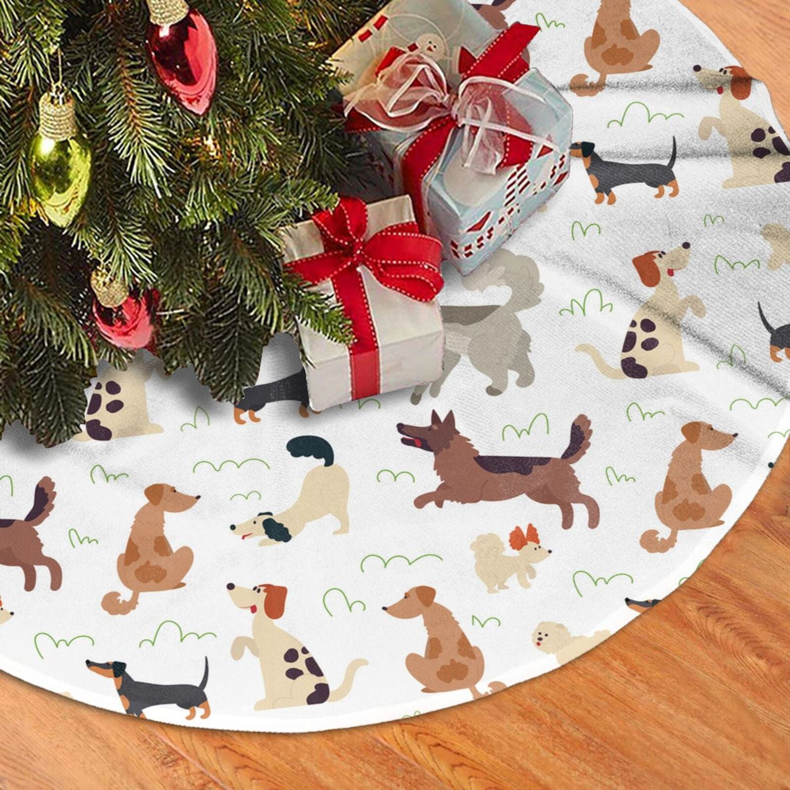 Christmas Tree Skirt, Cute Dog Puppy outdoor Soft Plush Christmas Tree ...
