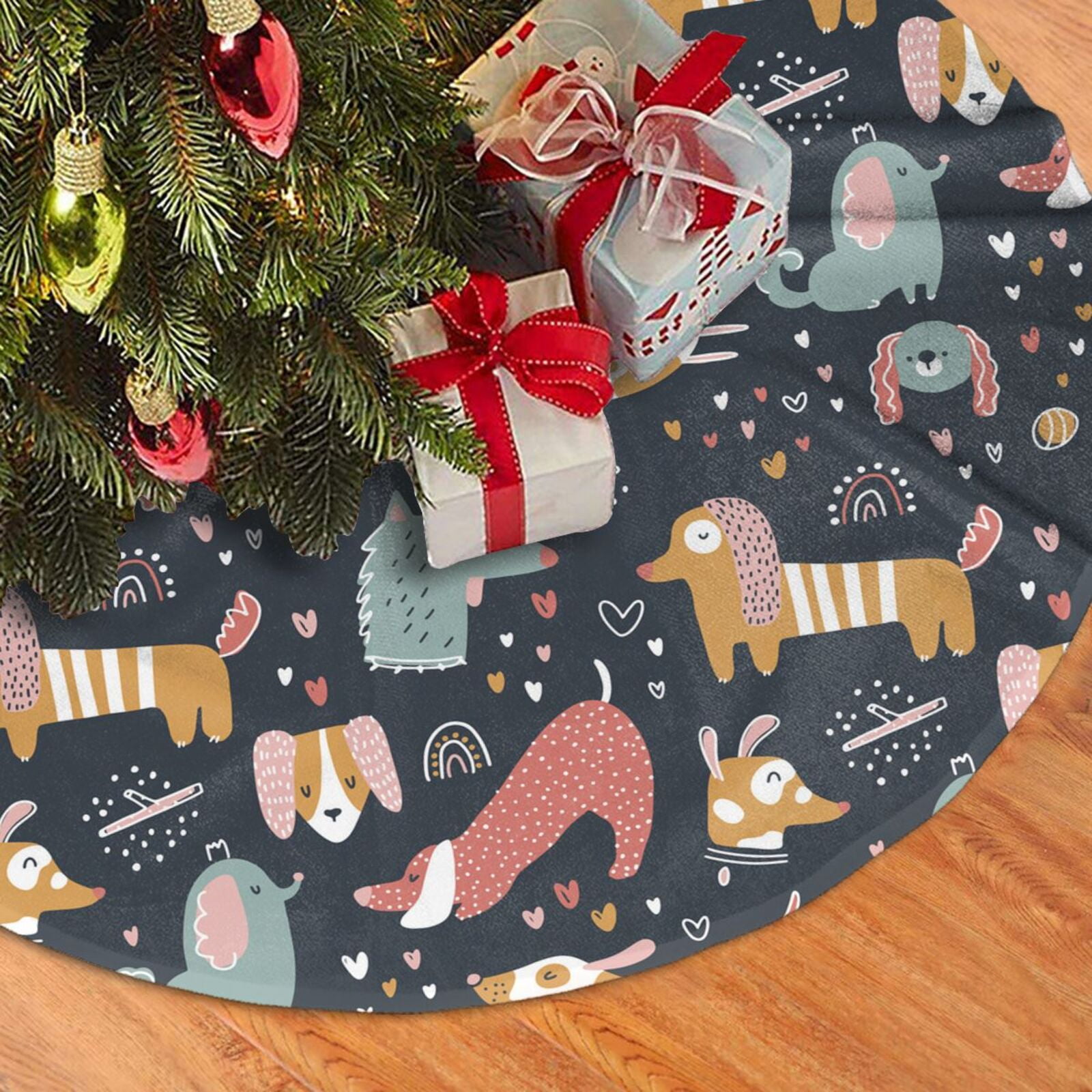 Christmas Tree Skirt, Cute Dog cartoon Puppy Soft Plush Christmas Tree ...