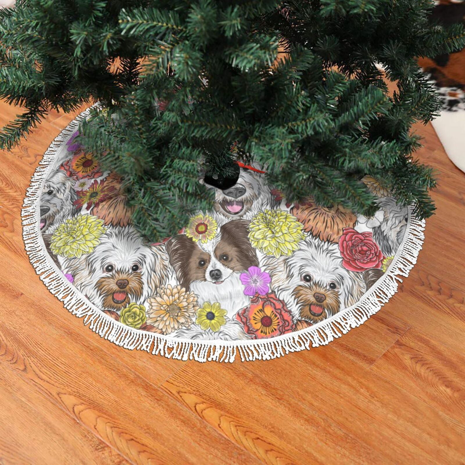 Christmas Tree Skirt, Cute Dogs Puppy Christmas Tree Decorations Indoor ...