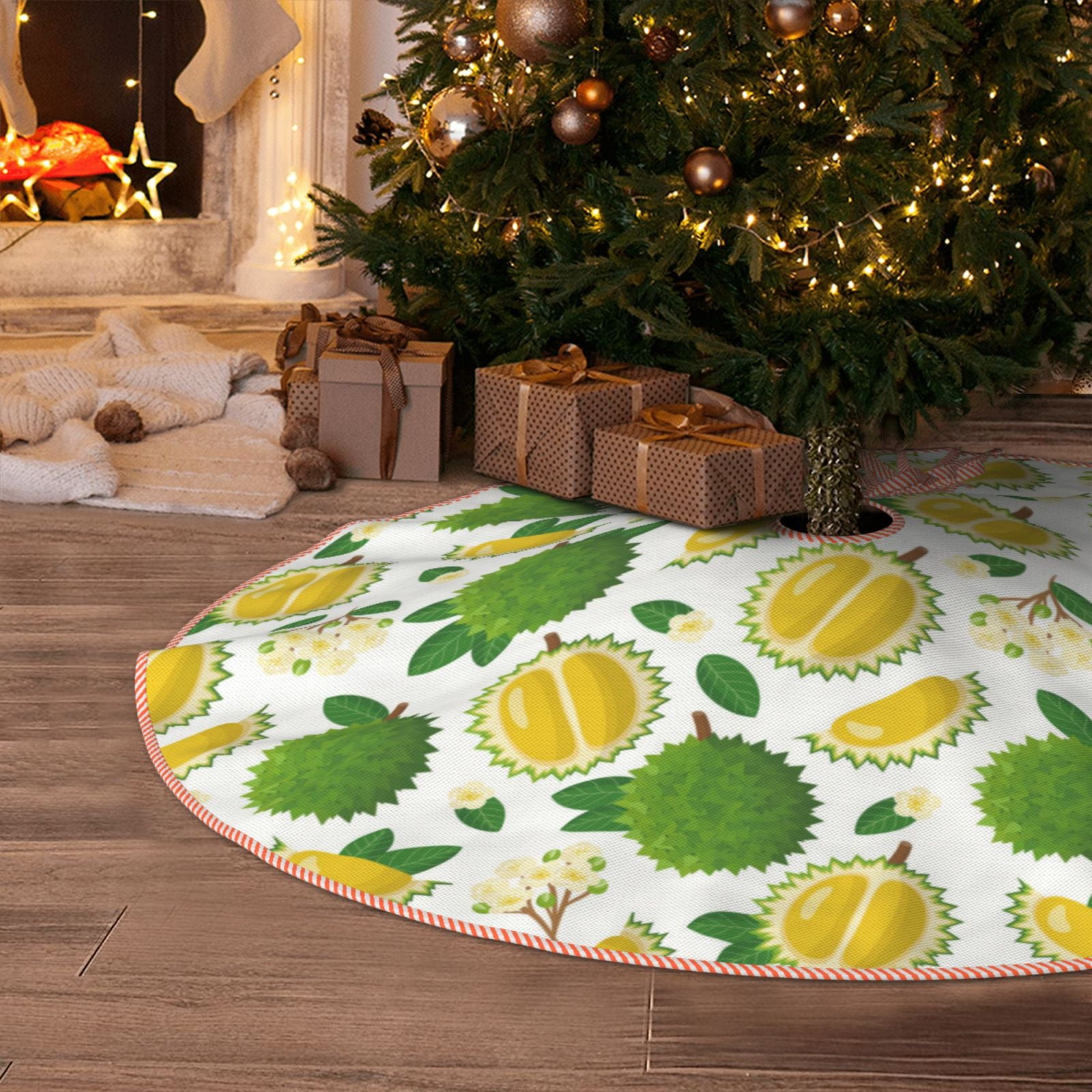 Christmas Tree Skirt - Cute Durian Flower Leaves Halloween Tree Skirt ...