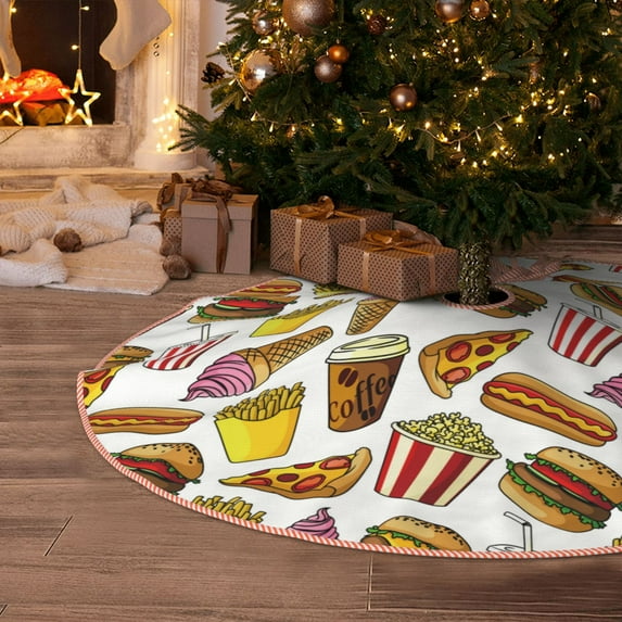Christmas Tree Skirt - Cute Food Fries Pizza Drink Halloween Tree Skirt ...